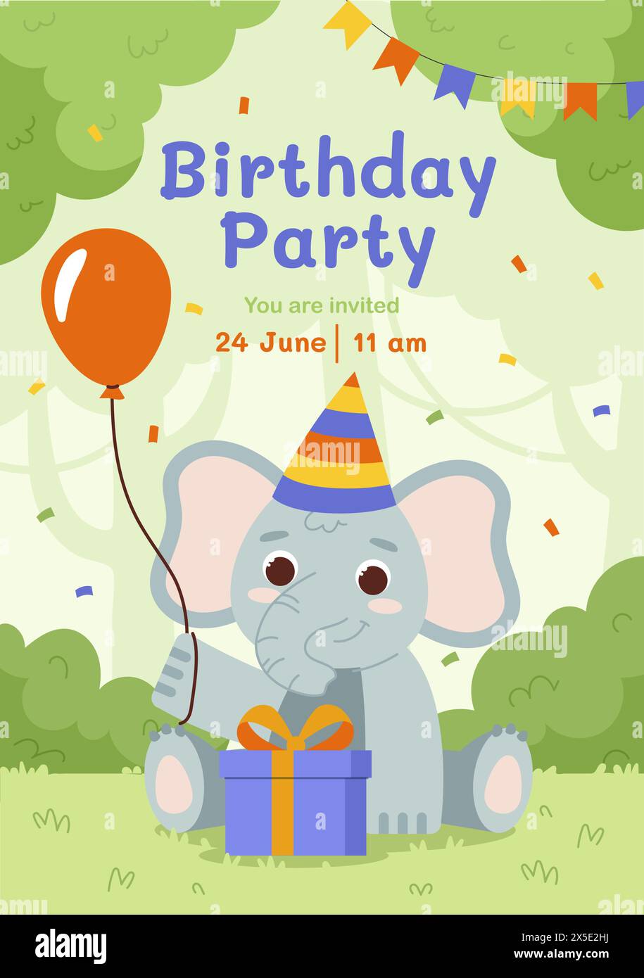 Elephant birthday party vector card Stock Vector Image & Art - Alamy