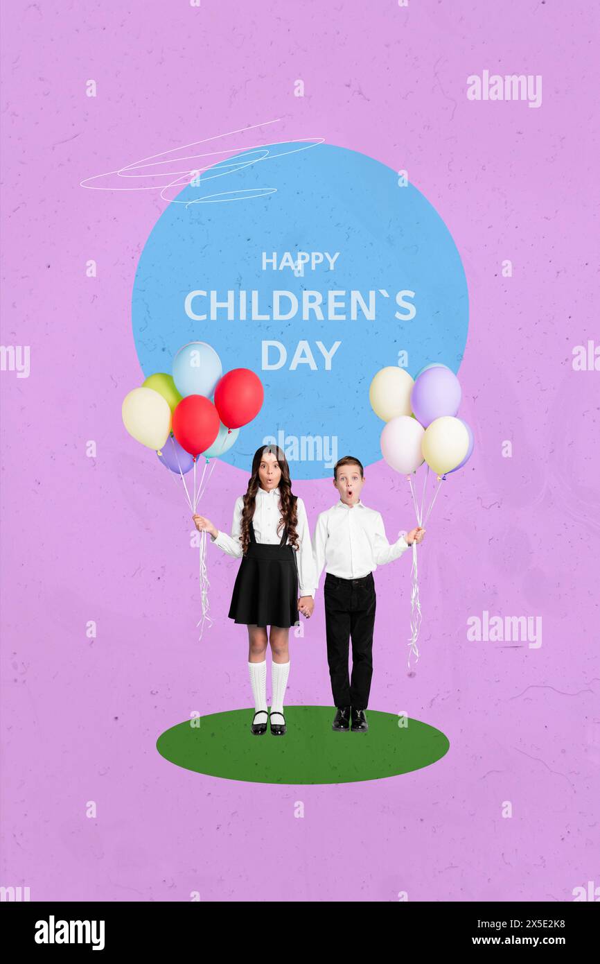 Vertical poster collage happy childrens day pupils schoolboy schoolgirl ...