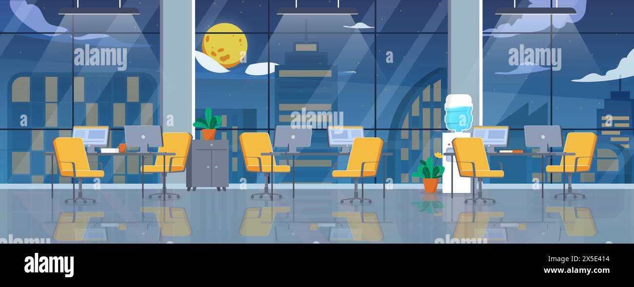 Night office scene vector Stock Vector Image & Art - Alamy