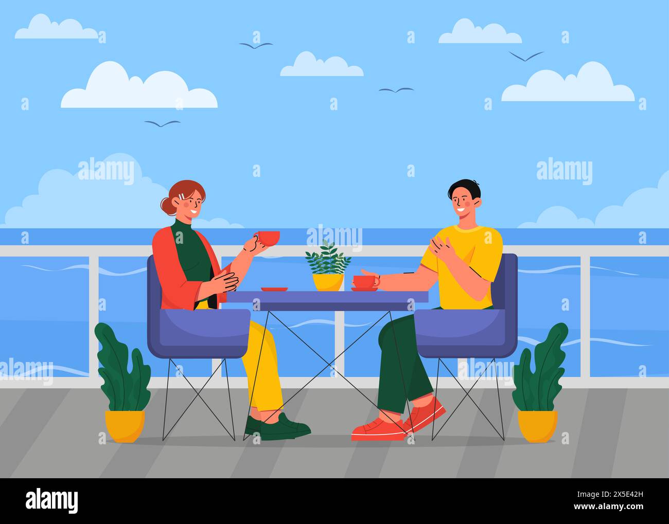 Couple restaurant cafe outdoor Stock Vector Images - Alamy