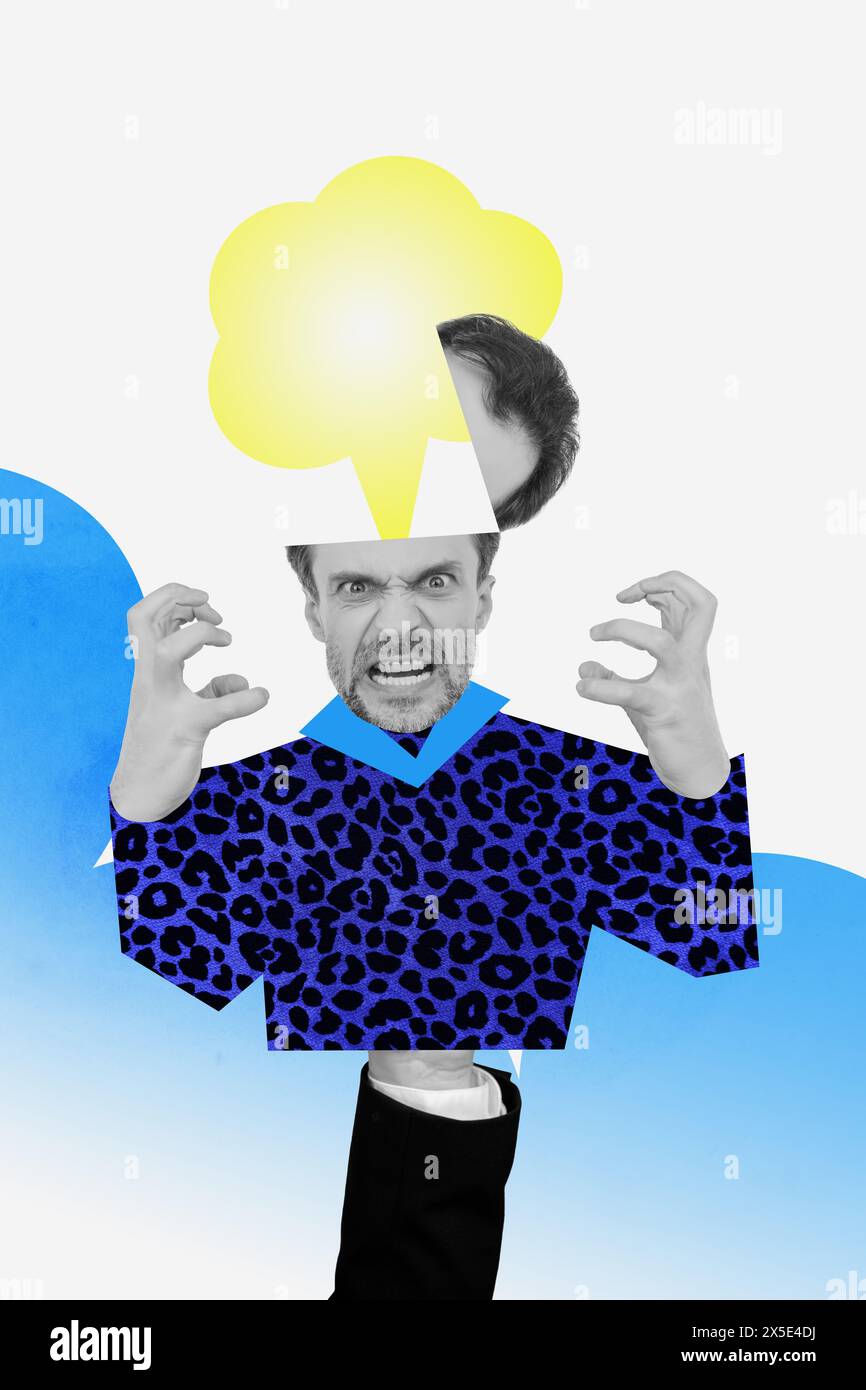 Composite trend artwork sketch image 3D photo collage of young angry ...