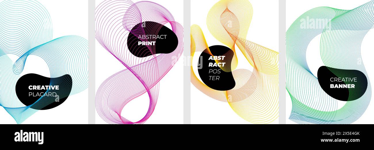 Modern abstract design poster set. Bright color halftone geometric ...