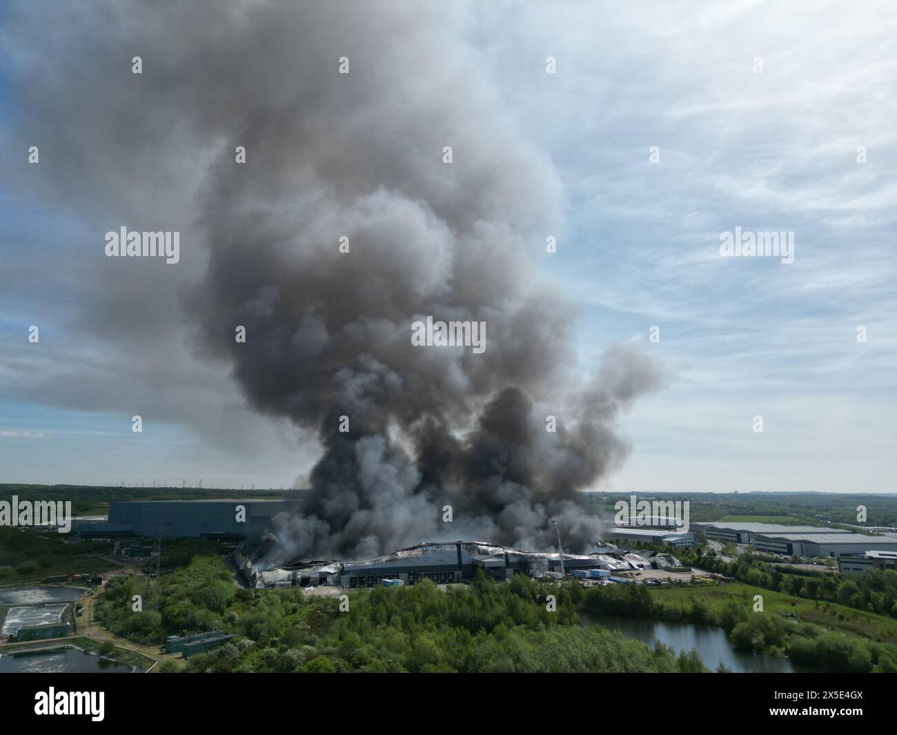 A view taken from a drone of the fire at Super Smart Services near the ...