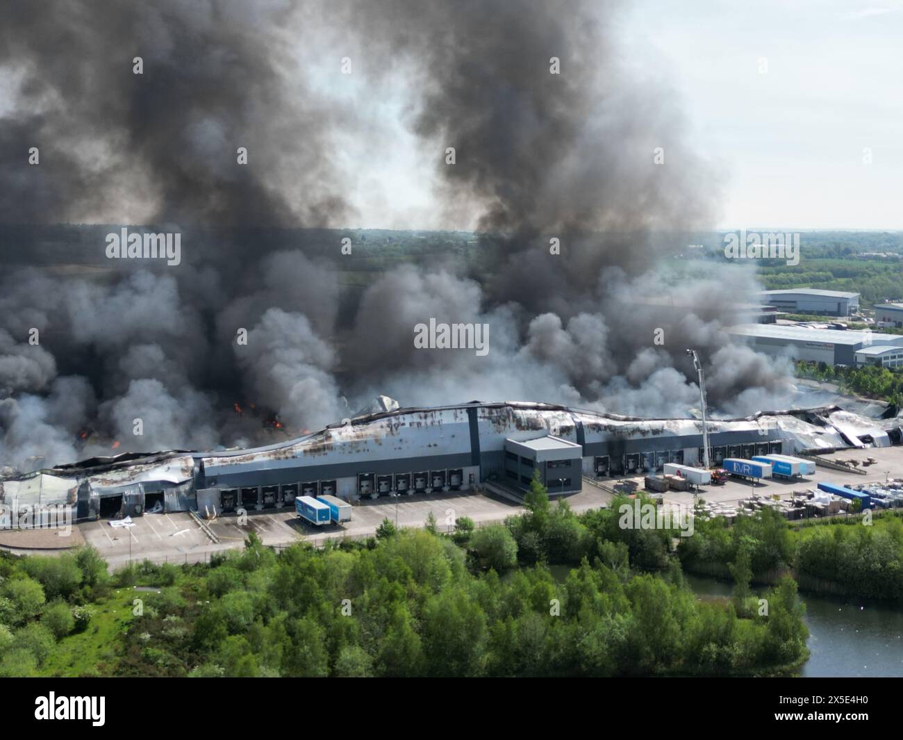 A view taken from a drone of the fire at Super Smart Services near the ...