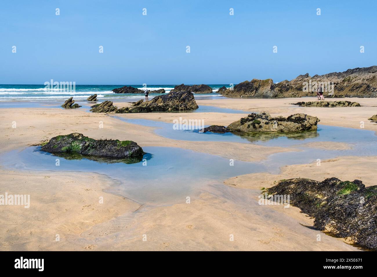 Low tide at Fistral Beach in Newquay in Cornwall in the UK Stock Photo ...
