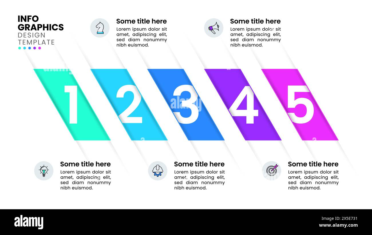 Infographic template with icons and 5 options or steps. Numbered strips ...