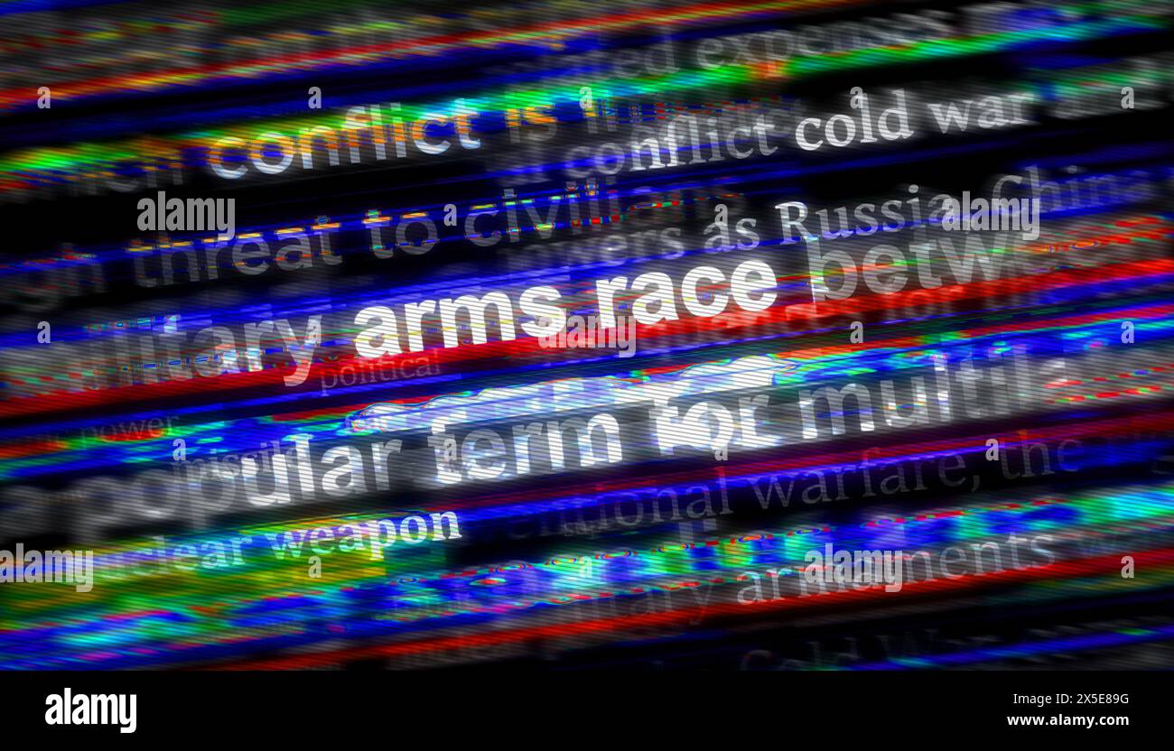 Arms race cold war and nuclear conflict. Headline news titles ...