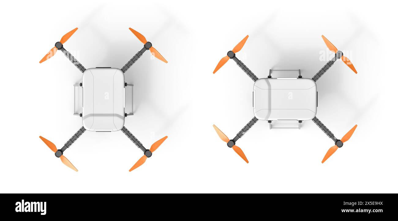 3d rendering of top view of quadcopter isolated on white background ...