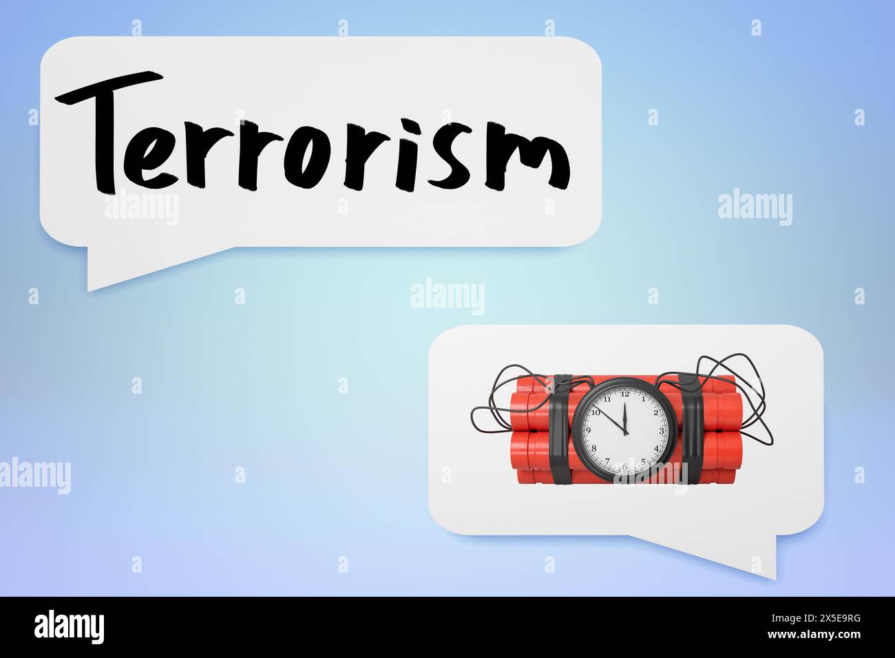 Time-bomb labeled as terrorism in speech bubbles Stock Photo - Alamy