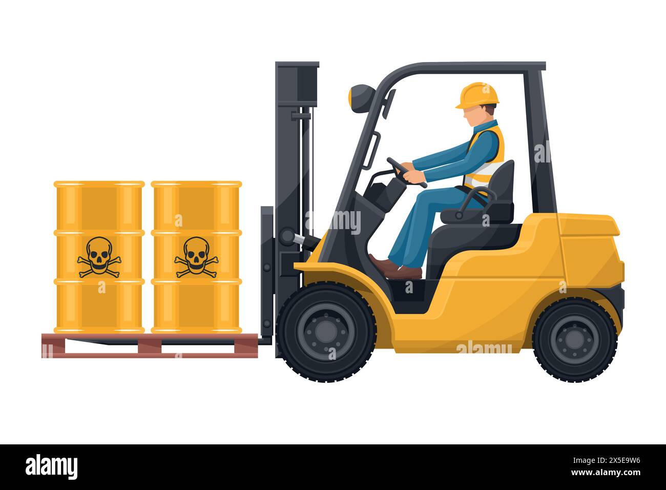 Safely drive a forklift. Fork lift truck transporting a pallet with a ...