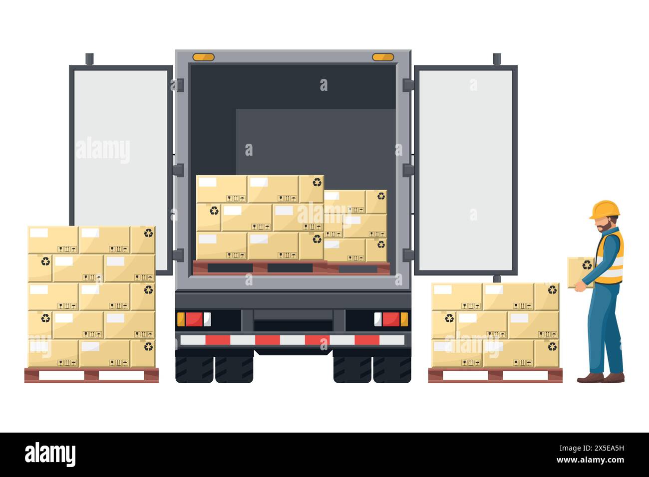 Industrial worker loading boxes into a Isothermal, efrigerated truck ...