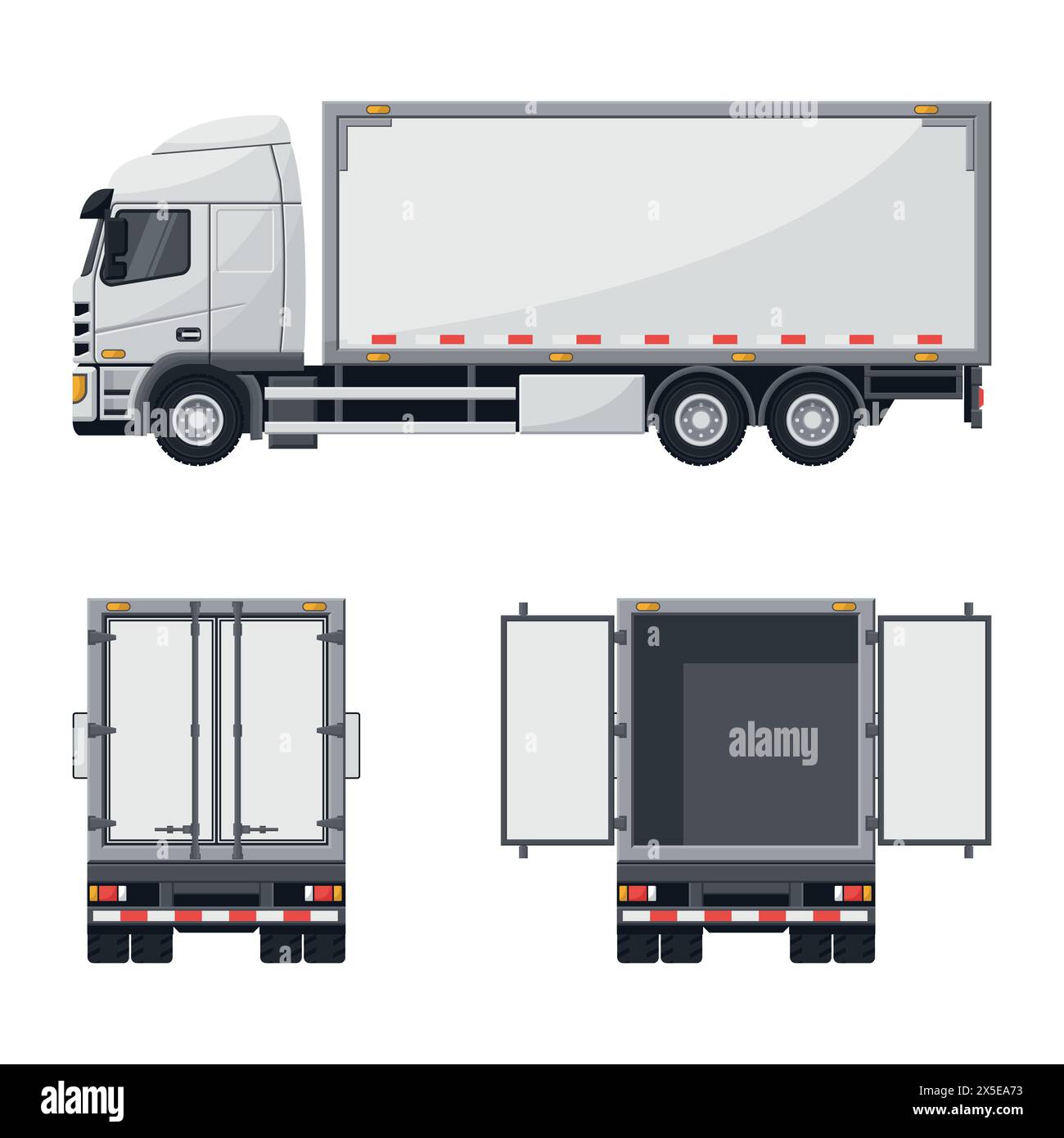 Side and front view of container truck. Isothermal, refrigerated and ...