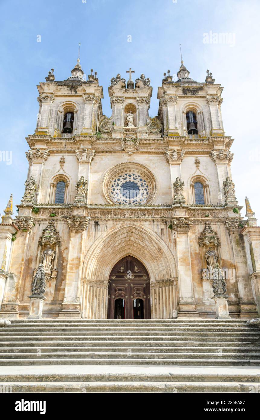 Facade of the Santa Maria Monastery, in Alcobaca. Portugal. Unesco ...