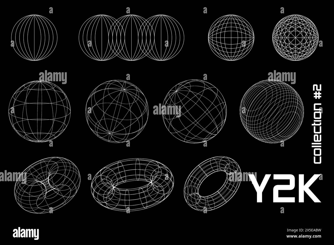 Set linear round black white y2k, 3d, frame, geometric shapes. Vector for poster Stock Vector ...