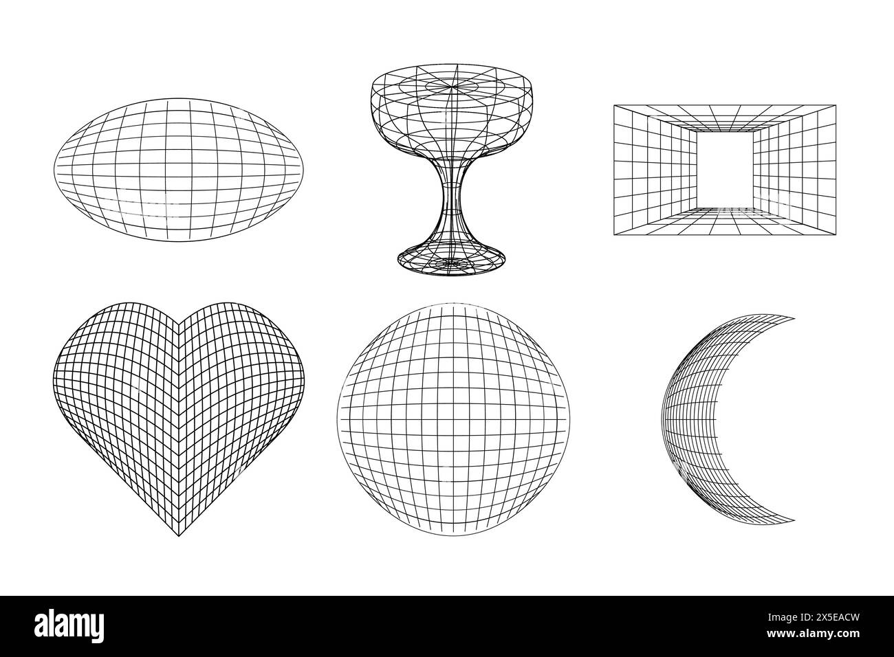 Set linear white and black geometric frame y2k, 3d round. Vector for ...