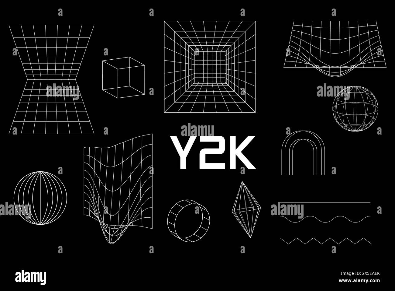 Set linear black geometric frame shape y2k, 3d . Vector for poster ...
