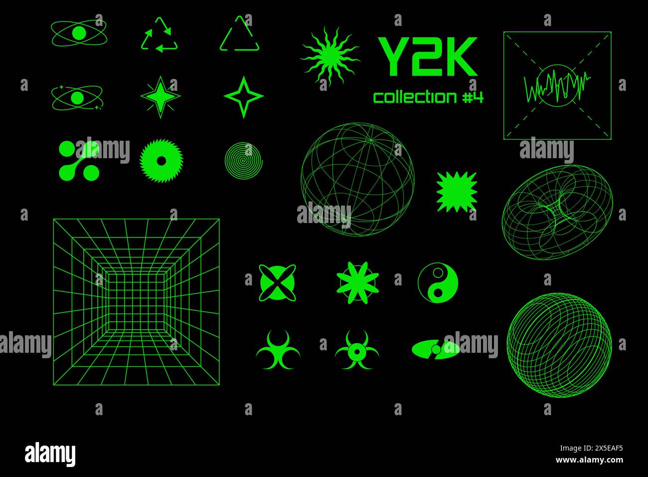 Set geometric shapes y2k, 3d green neon collection . Vector for poster Stock Vector Image & Art ...