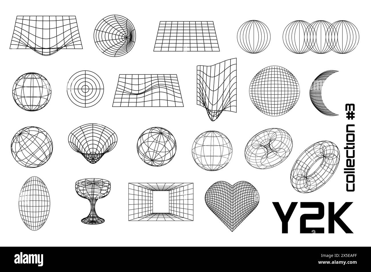 Large set linear white and black design geometric frame y2k, 3d ...