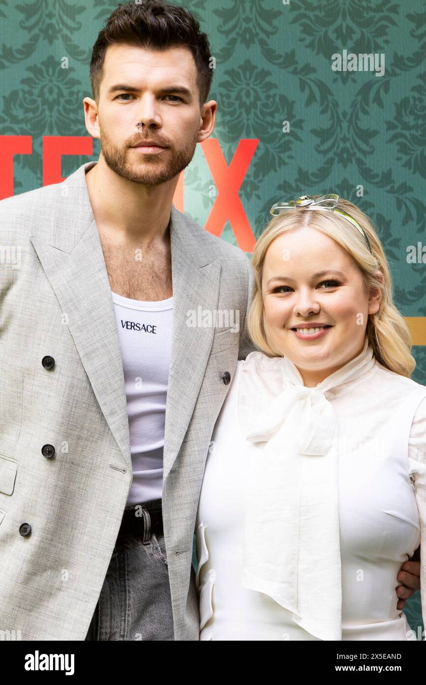Luke Newton (L) and Nicola Coughlan (R) attends the season 3 photocall ...
