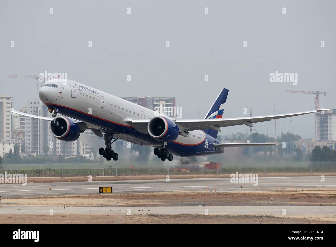 Tel Aviv , Israel - 02.22.2020: Boeing 777-300ER - Aeroflot take off ...