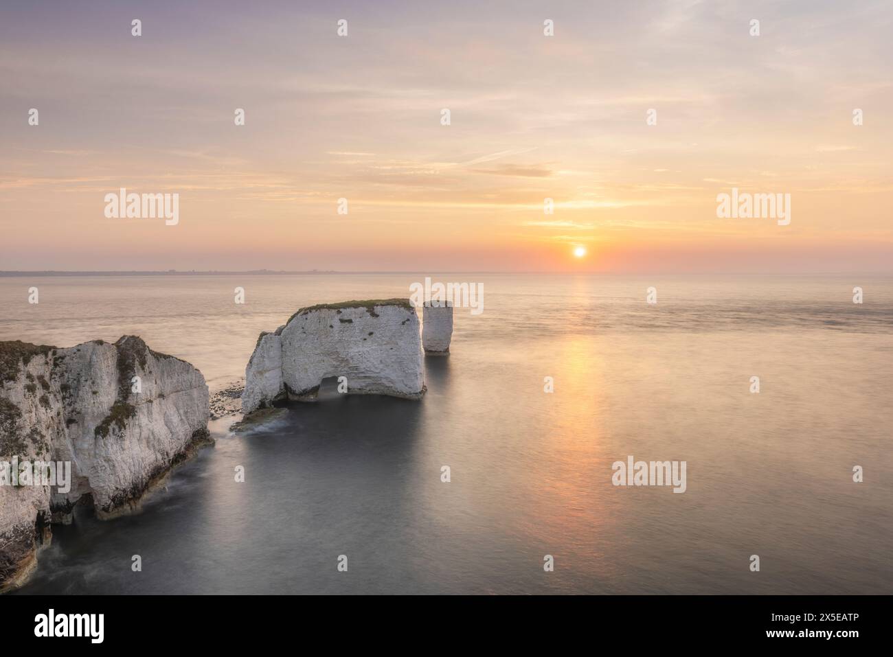 Old Harry Rocks at sunrise, Ballard Down, Jurassic Coast World Heritage ...