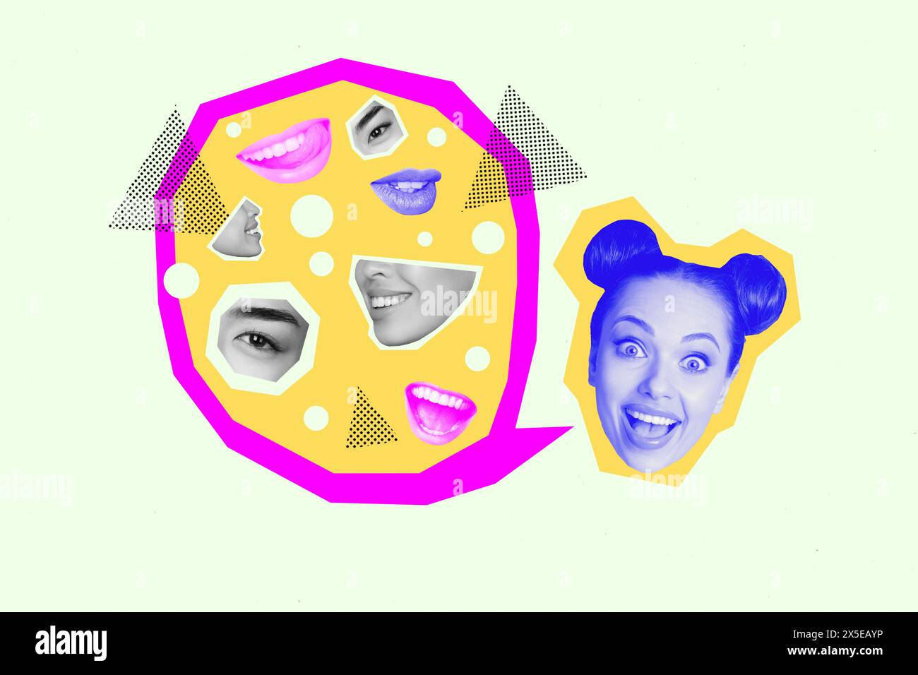 Composite collage picture image of excited female speech bubble face ...