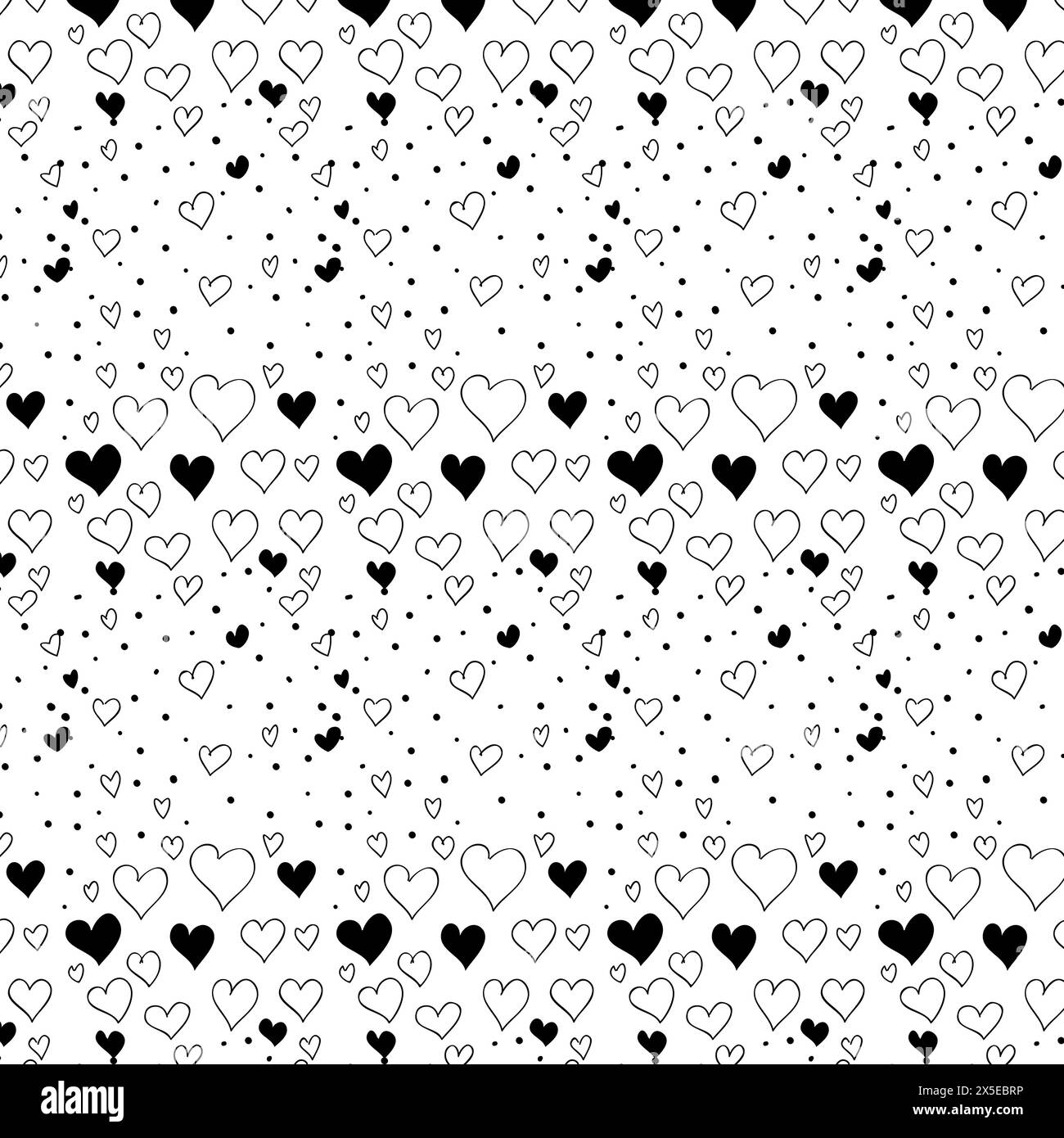 Black And White Hand Drawn Love Doodle Hearts Pattern Background Stock ...