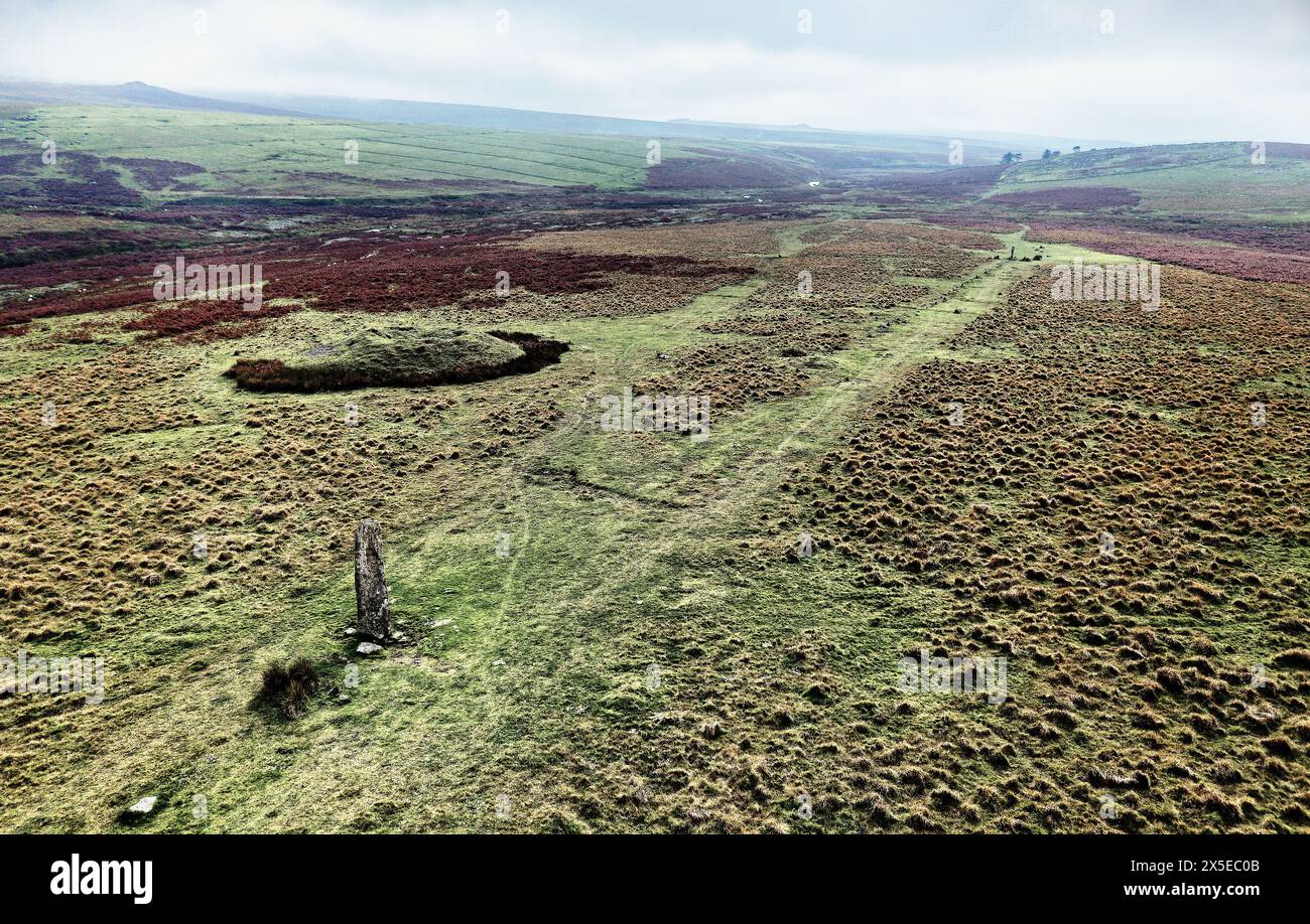 Drizzlecombe Stone Rows prehistoric Bronze Age site, Dartmoor. S. along ...