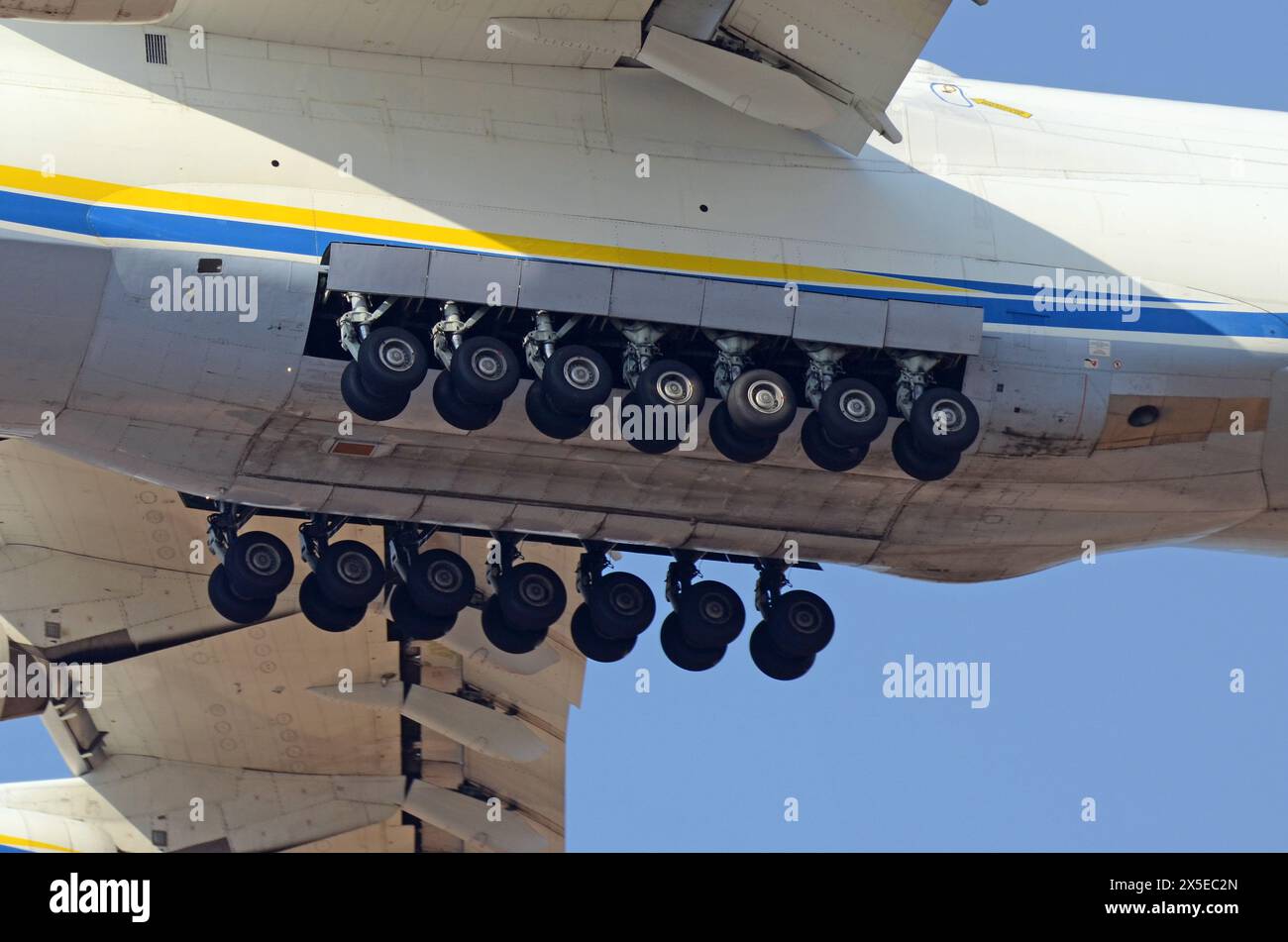zoom in on the largest airplane in the world landing gears during the ...