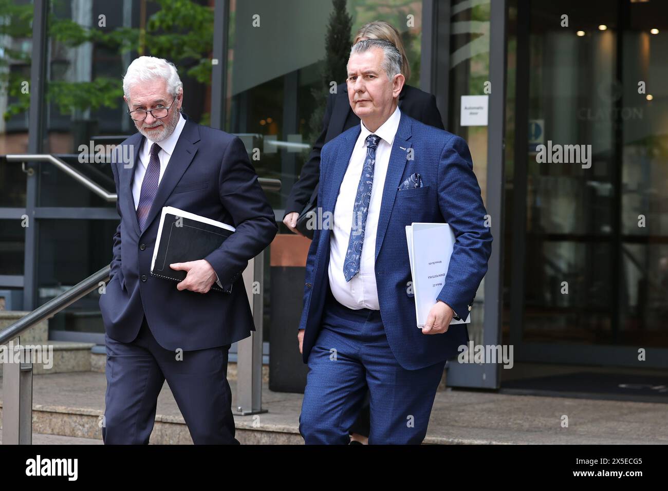 DUP MLA Edwin Poots (right) and solicitor John McBurney, leaving the ...