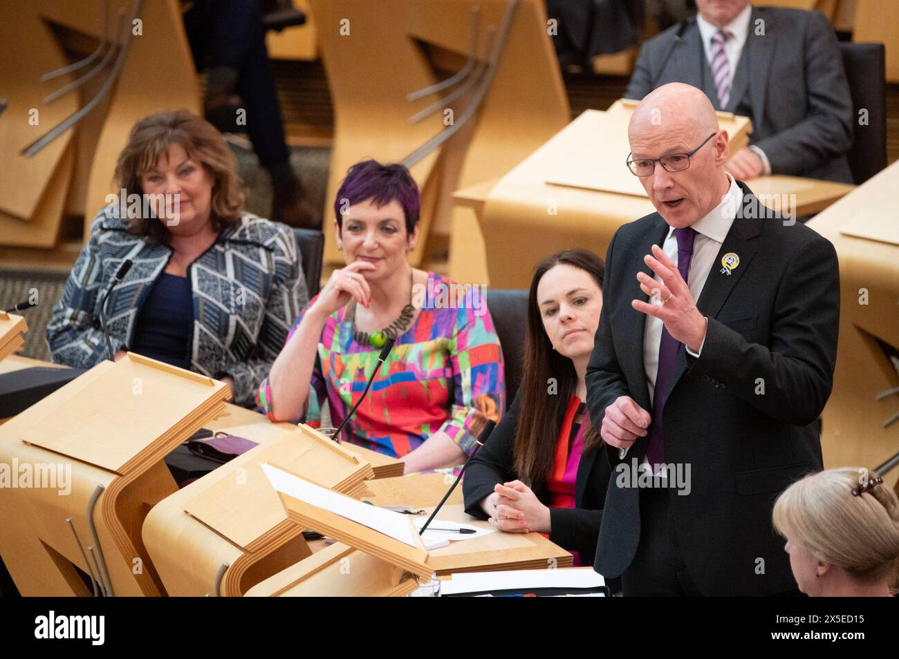 First Minister of Scotland John Swinney speaks during his debut at ...