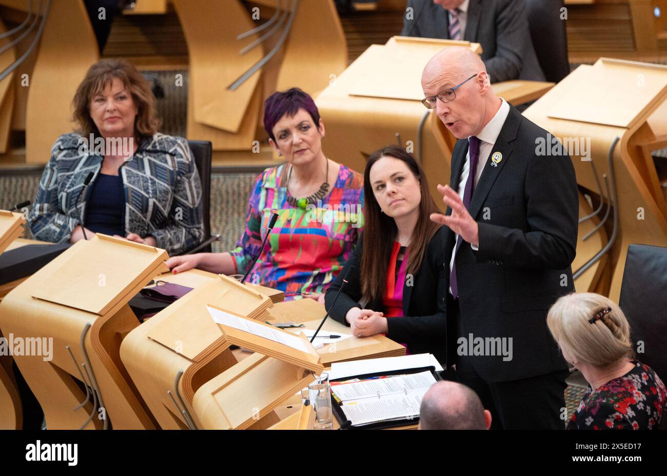 First Minister of Scotland John Swinney speaks during his debut at ...