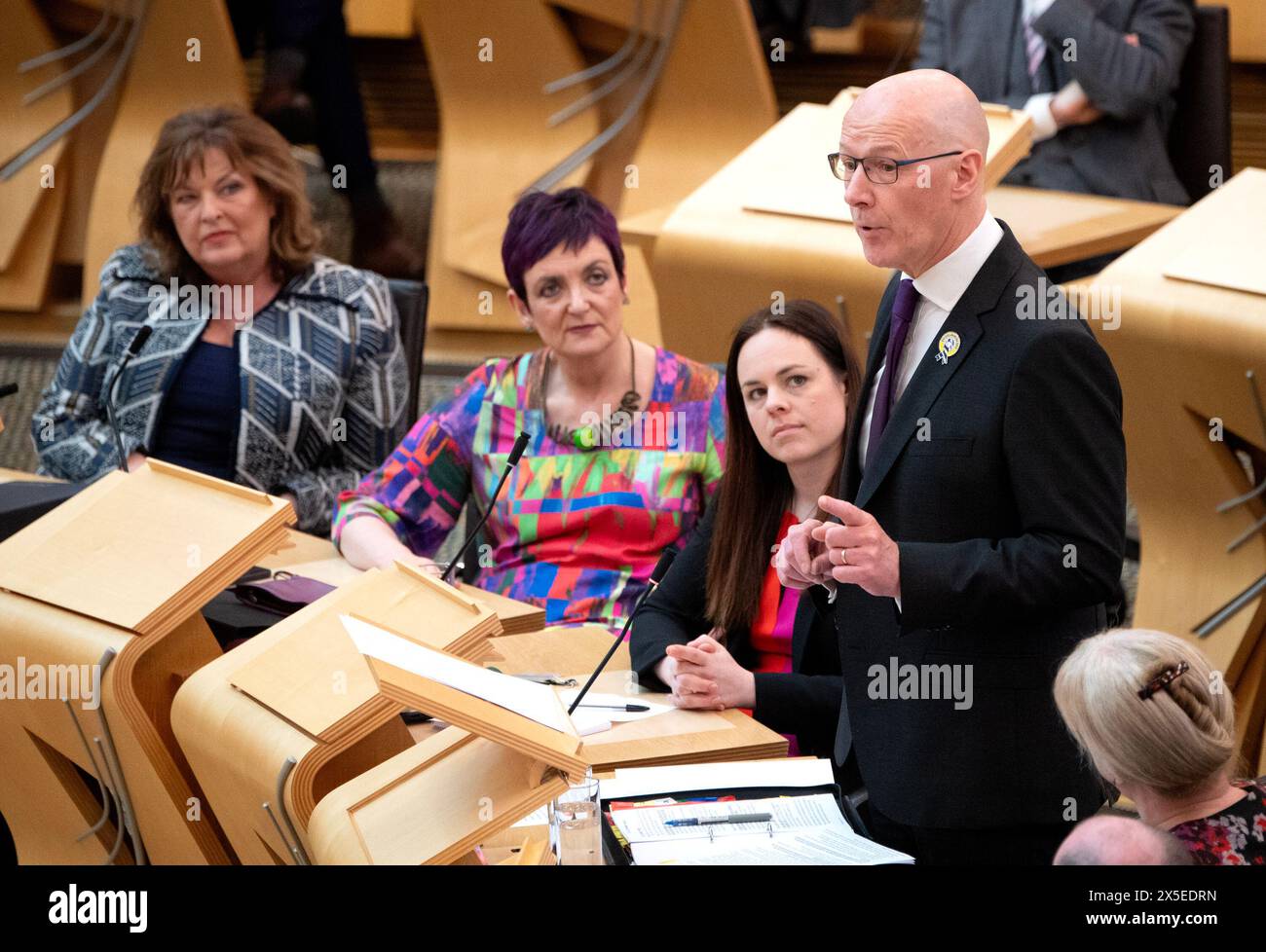 First Minister of Scotland John Swinney speaks during his debut at ...