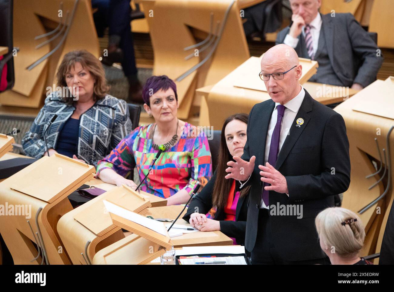 First Minister of Scotland John Swinney speaks during his debut at ...