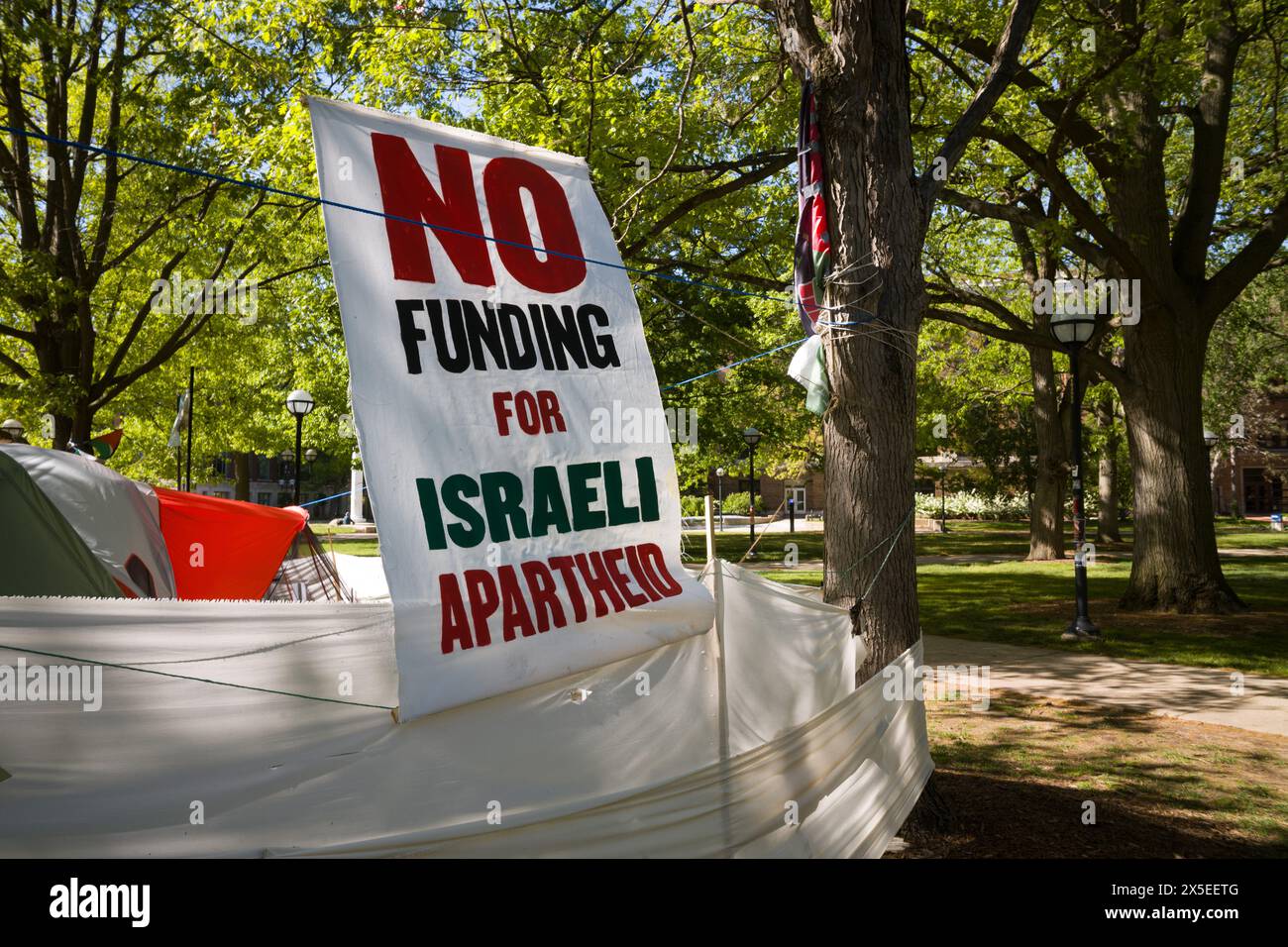 No funding for Israeli Apartheid sign at the Gaza support encampment at ...