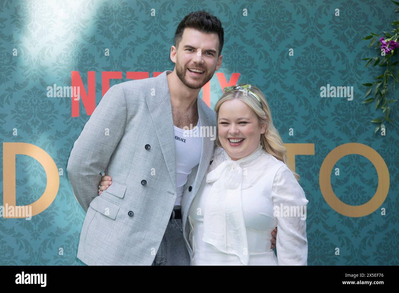 MILAN, ITALY - MAY 09: Luke Newton and Nicola Coughlan attend the ...