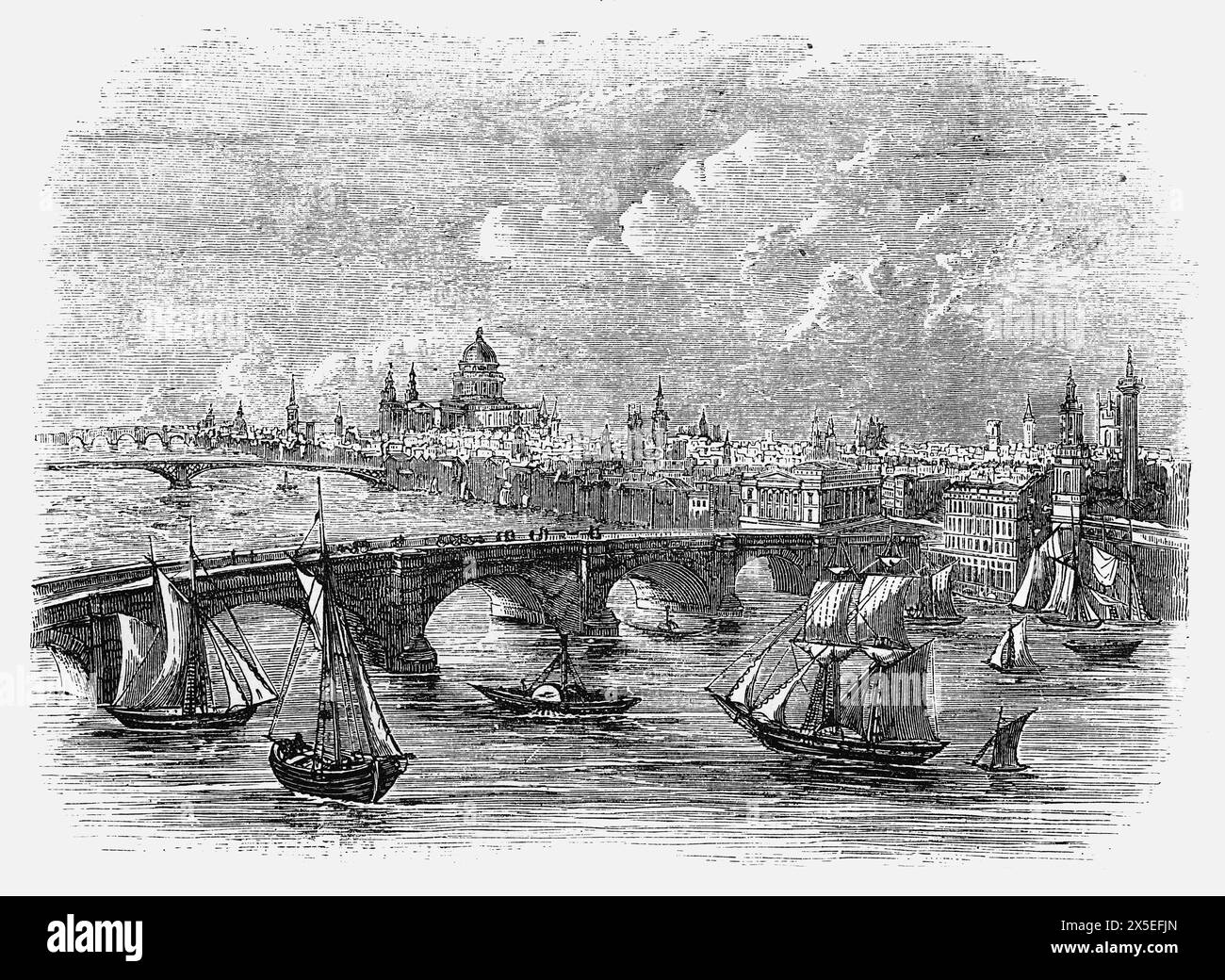 A view of London Bridge looking towards St Paul's Cathedral. 19th ...