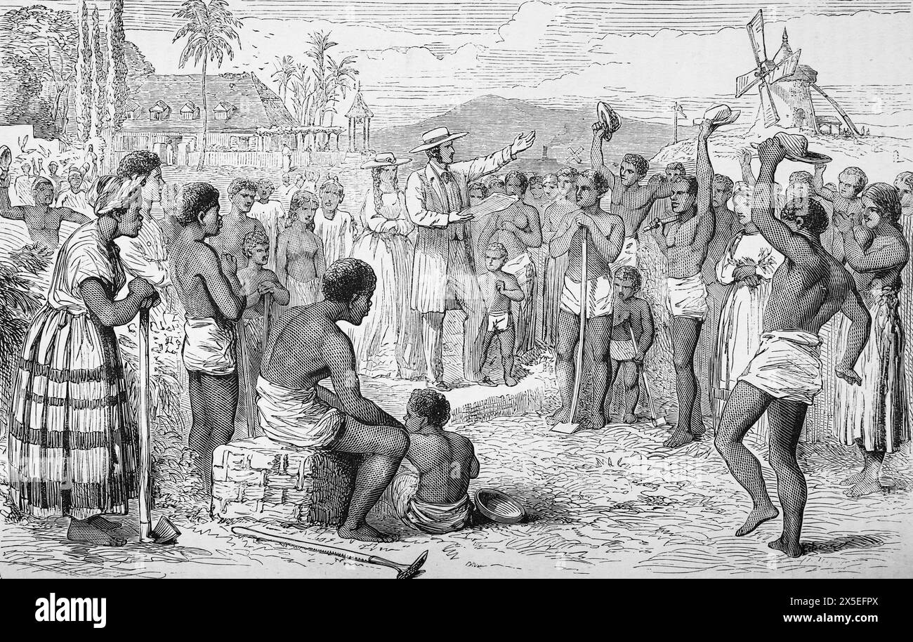 Scene on a West Indian Plantation - Slaves receiving the news of their emancipation following ...