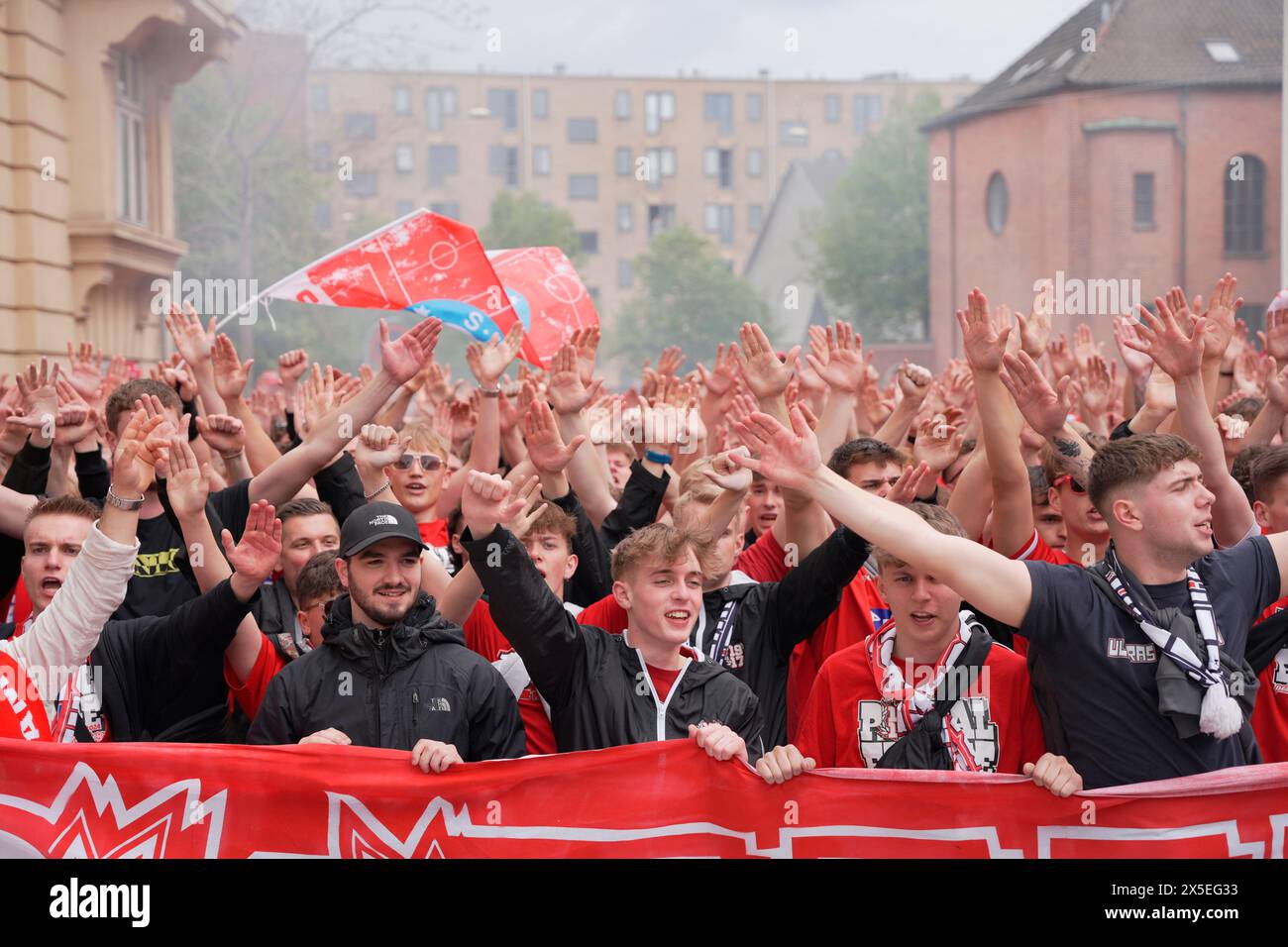 Silkeborg IF fans are moving from the area at Nordhavn towards Parken in Copenhagen on Thursday ...