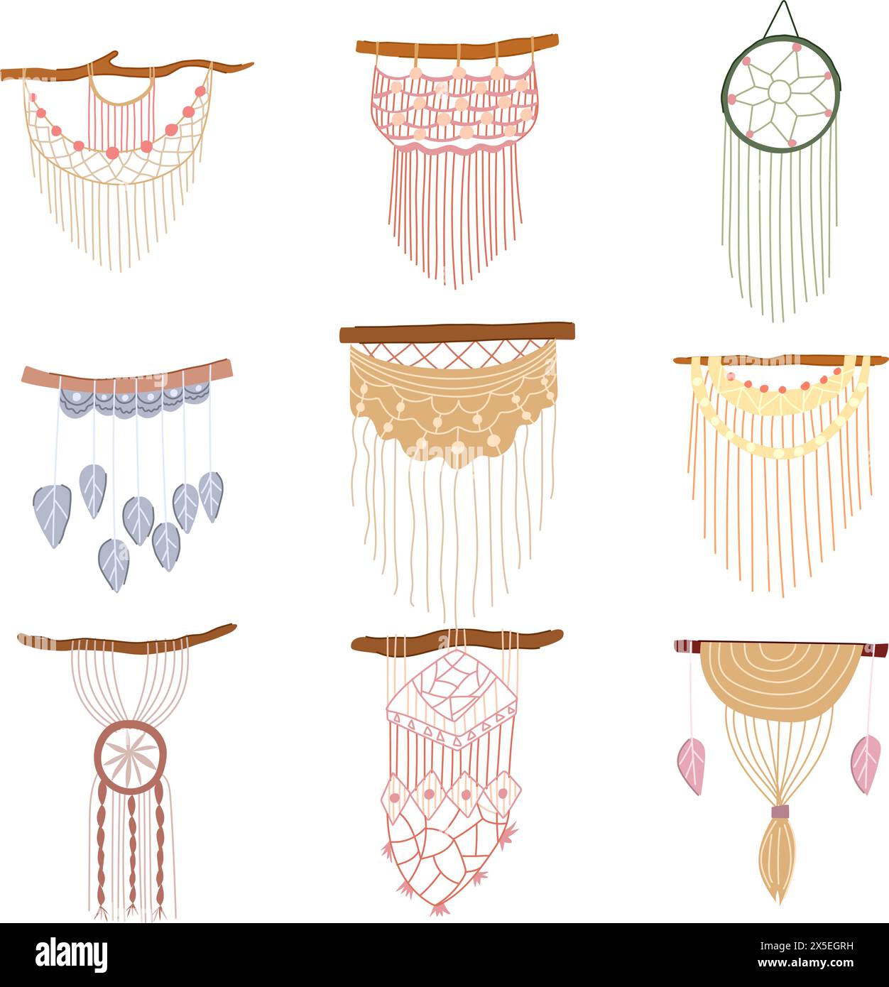 macrame wall hanging set cartoon vector illustration Stock Vector Image ...