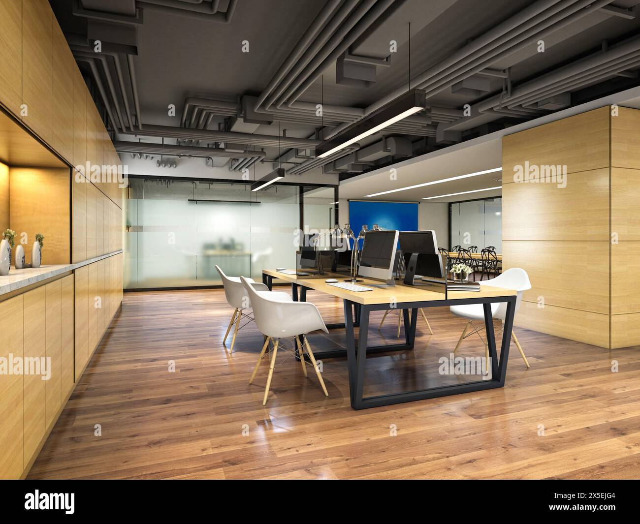 3d render modern office interior Stock Photo - Alamy