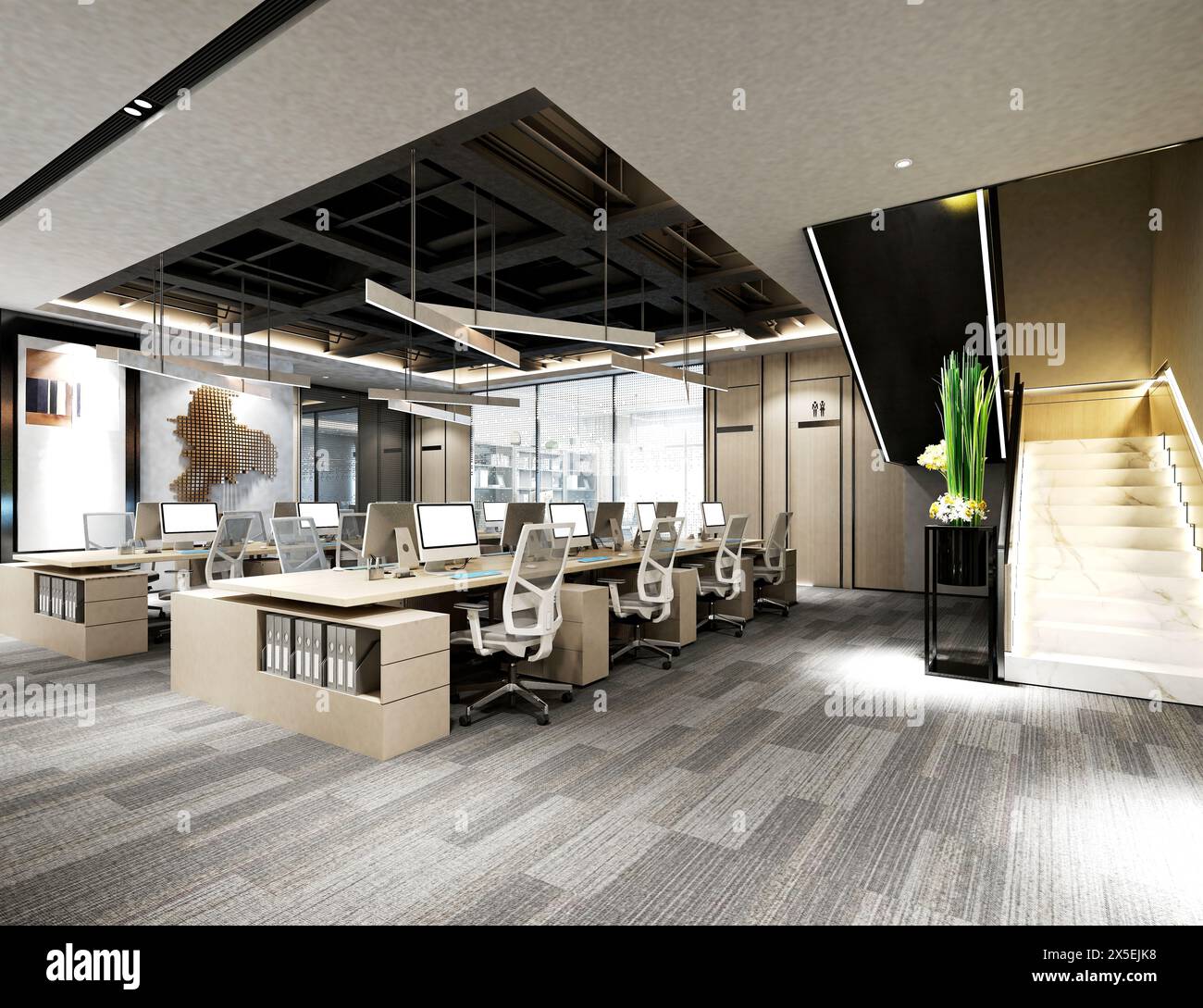 3d render modern office interior Stock Photo - Alamy
