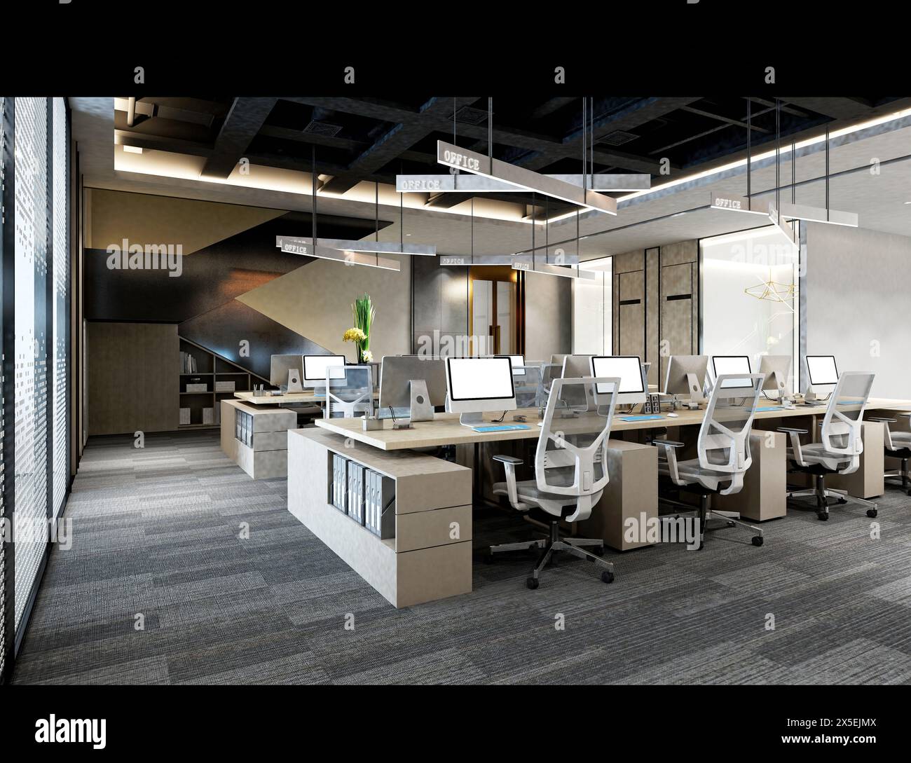 3d render modern office interior Stock Photo - Alamy