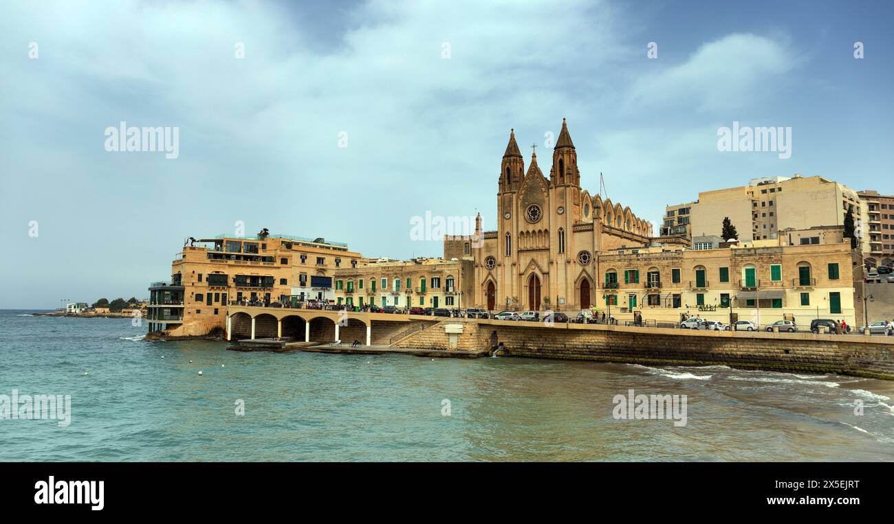 Carmelite Church in Balluta bay, St Julian's town, Malta Stock Photo ...