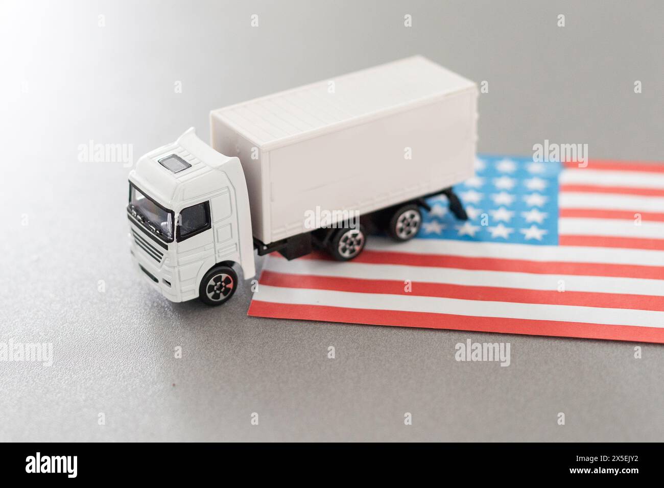 USA Logistics Concept. White Delivery Van on USA Flag background. 3d ...