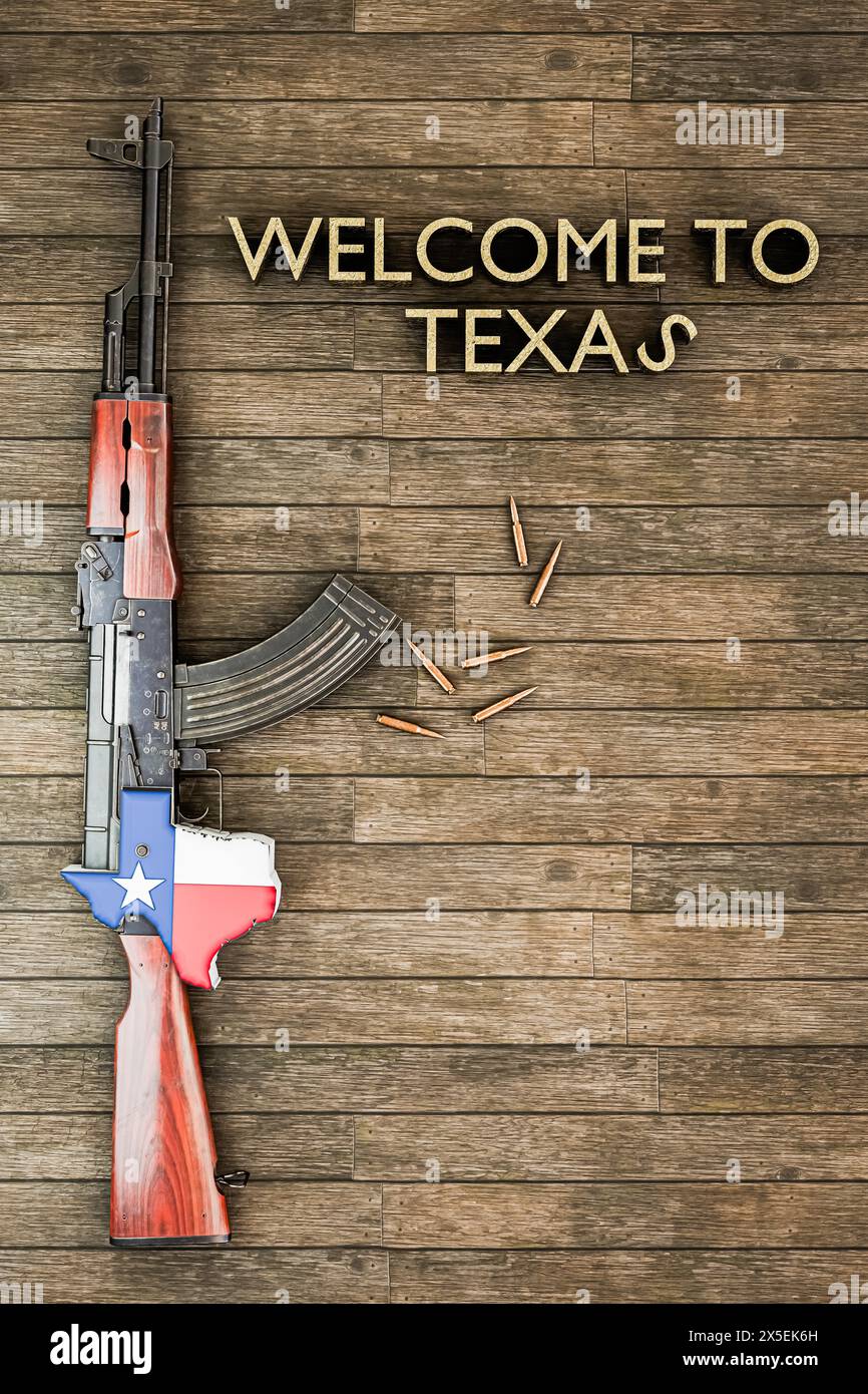 Texas rifle on wooden planks 3d illustration Stock Photo - Alamy