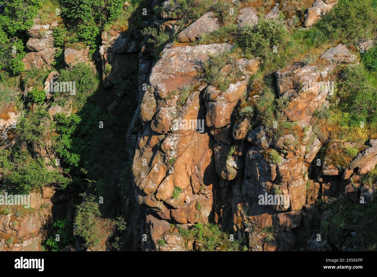 Ancient geological formations, adorned with lush greenery - intricate ...
