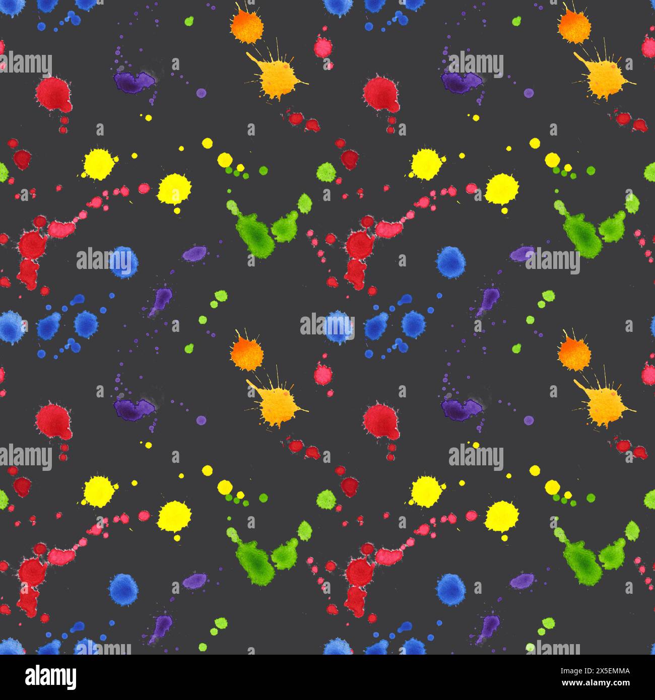 Seamless pattern brightly colored paint splatters. Drop spots colors of ...