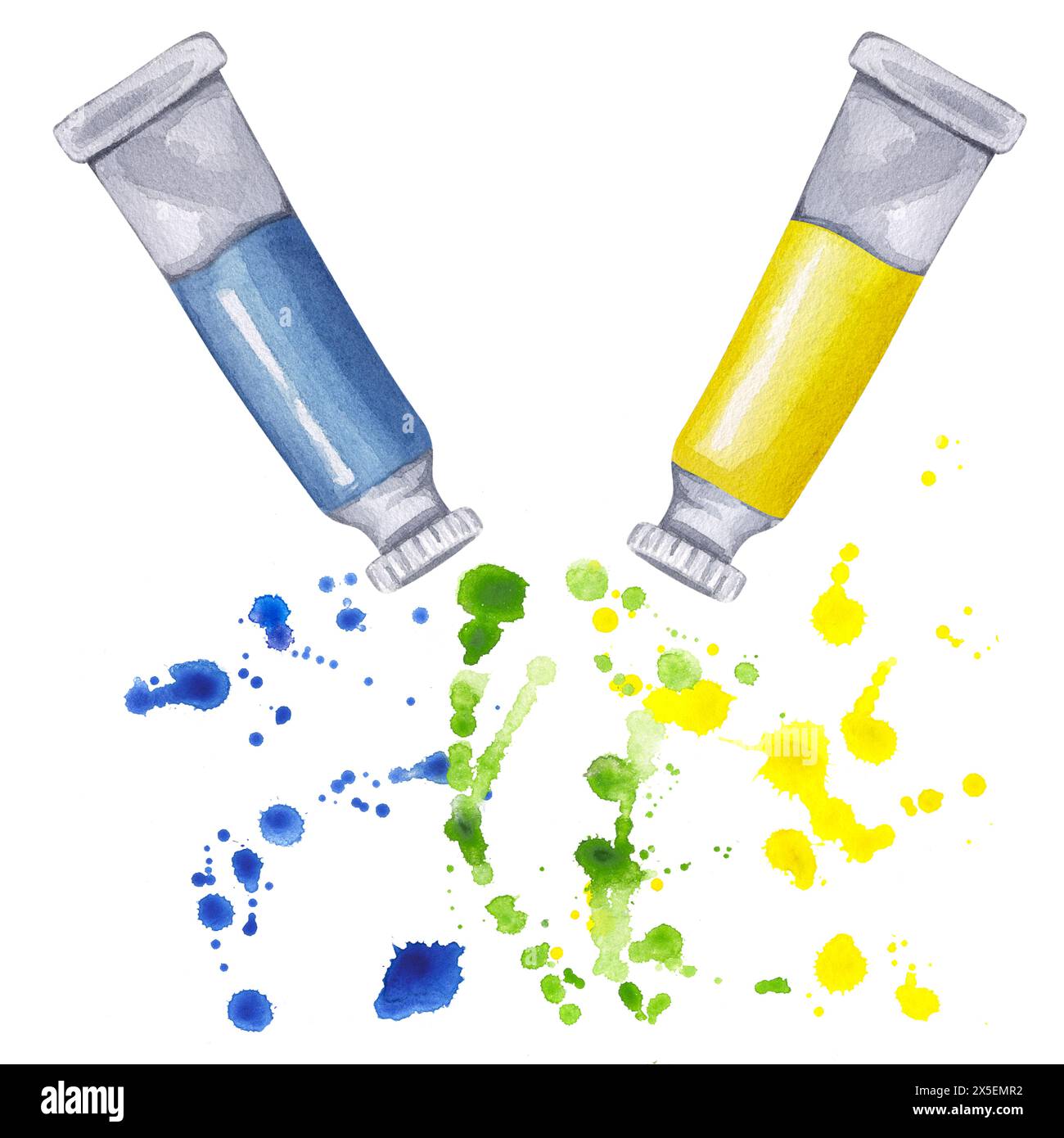 Paint tube blue and yellow colors mix make green. Oil acrylic tempera ...