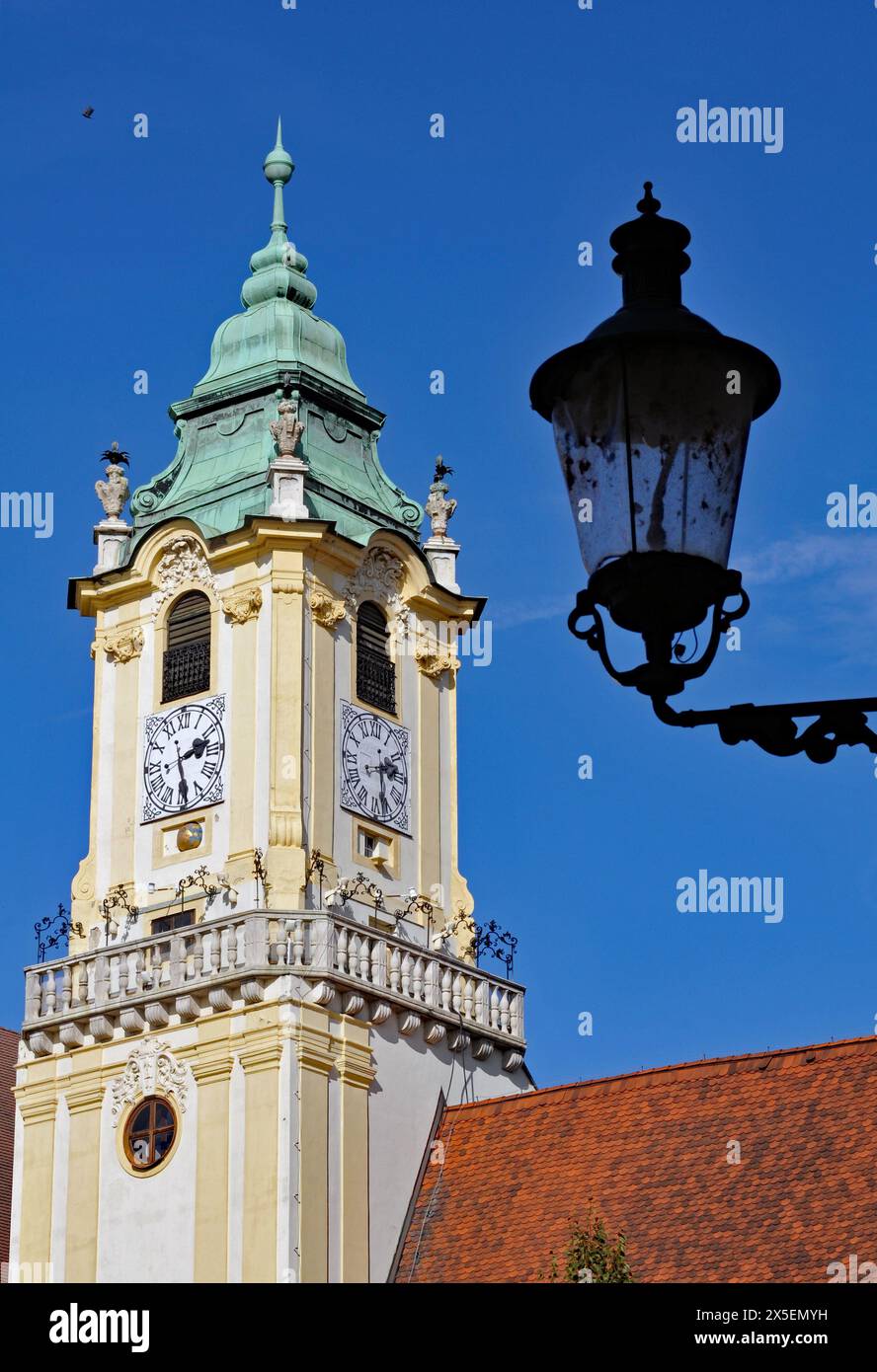 The clock tower of Bratislava's historic Old Town Hall on the city's ...